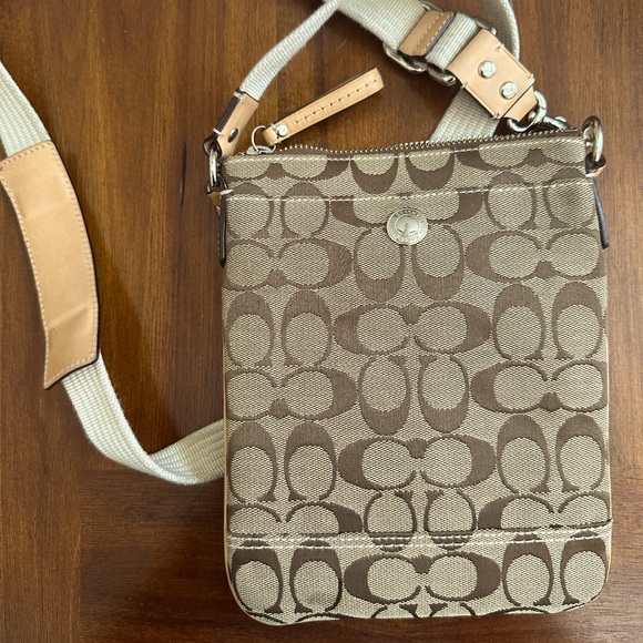 Coach | Bags | Coach Signature Brown Canvas Swingpack Crossbody Bag ...